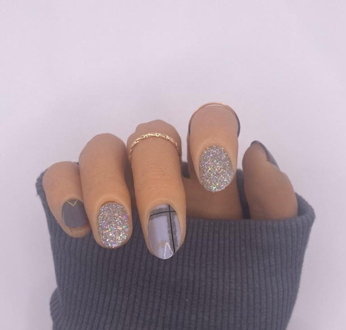 Almond grey with glitters Press on nails – NY Hair & Beauty Warehouse Inc.